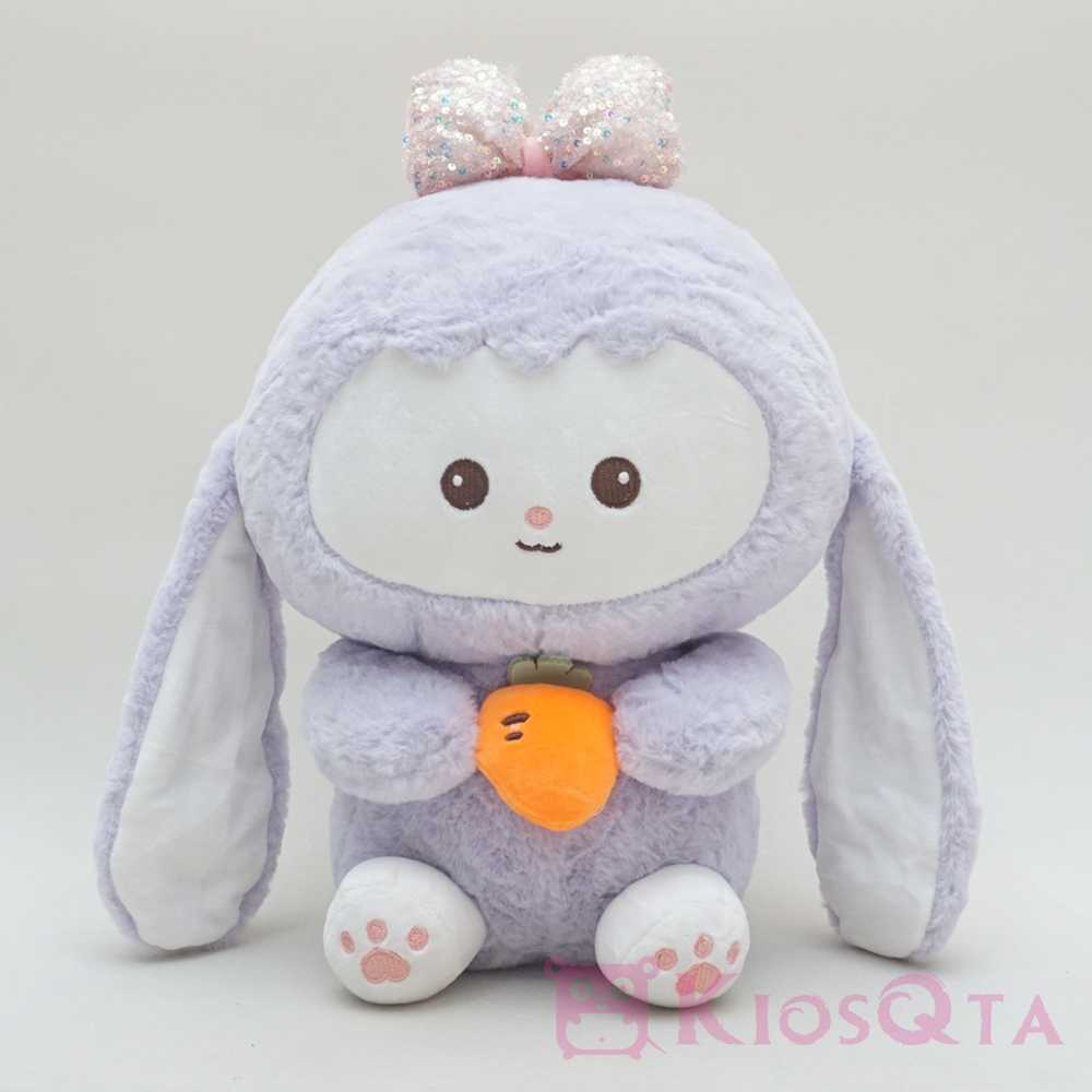 Jual boneka kelinci ungu lucu pita glitter bawa wortel orange