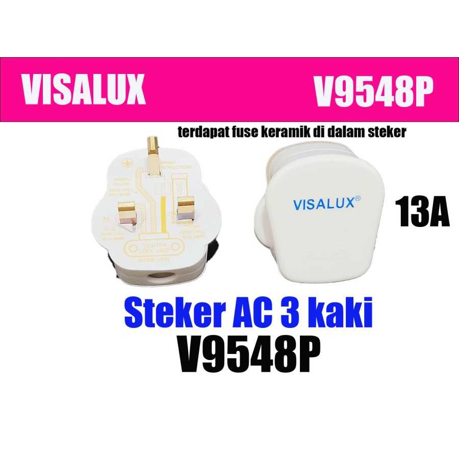 Jual visalux V9548P steker AC 3 kaki gepeng putih 13A plug male