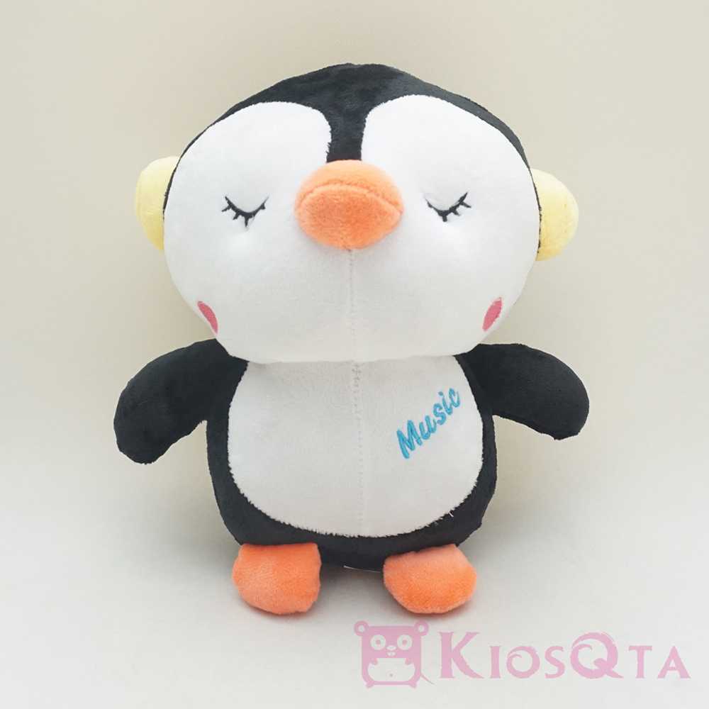 Jual boneka penguin lucu hitam putih pakai headphone medium