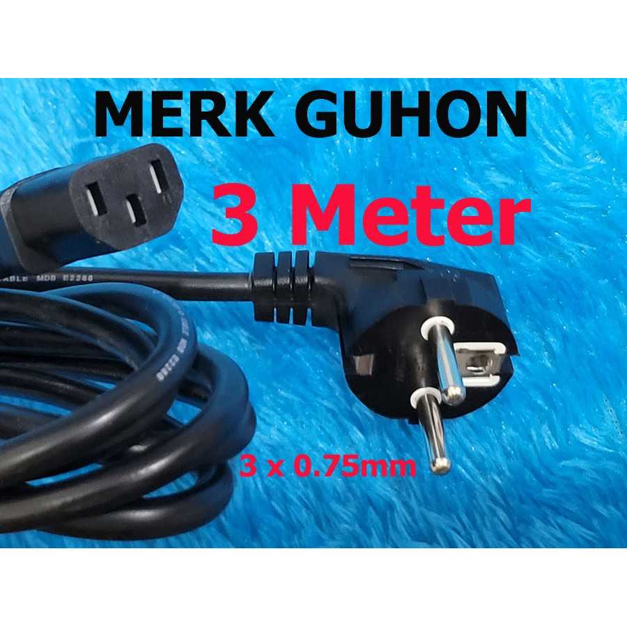 Jual kabel power 3m komputer PC cpu 3 meter merk guhon 3x0,75mm