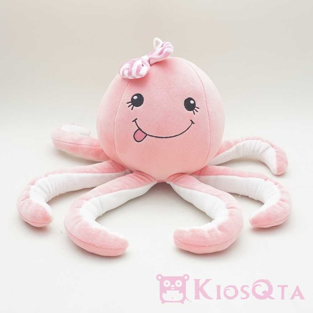 Jual boneka gurita lucu cute octopus pink pakai pita medium