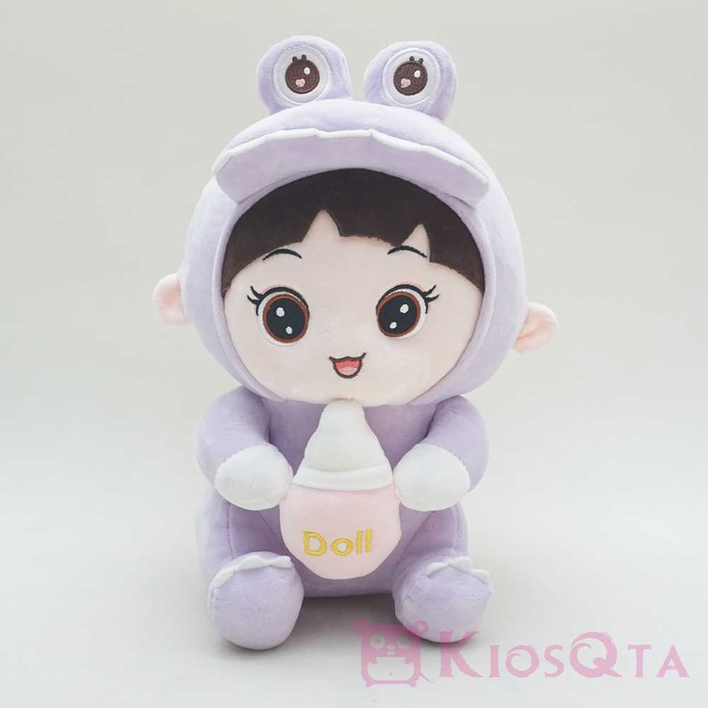 Jual boneka gadis kecil little girl kostum dinosaurus ungu bawa