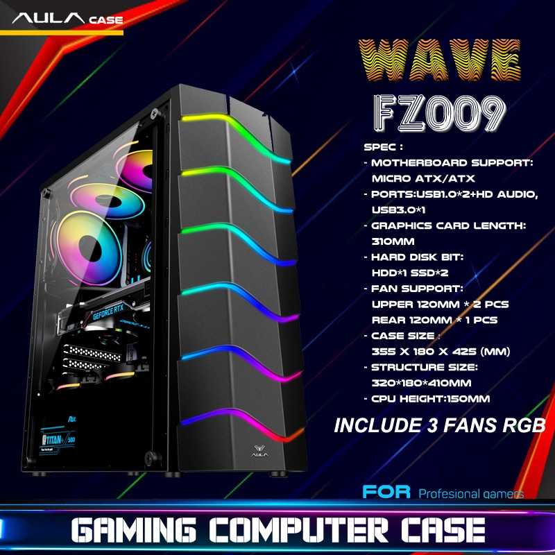 Jual Casing PC Gaming / Komputer Gaming AULA WAVE FZ009 include