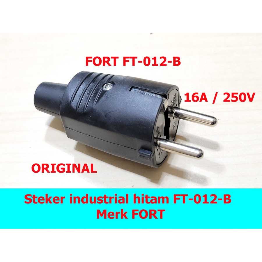 Jual STEKER INDUSTRIAL HITAM FORT FT-012-B 2 Pin / Kaki 16 Ampere