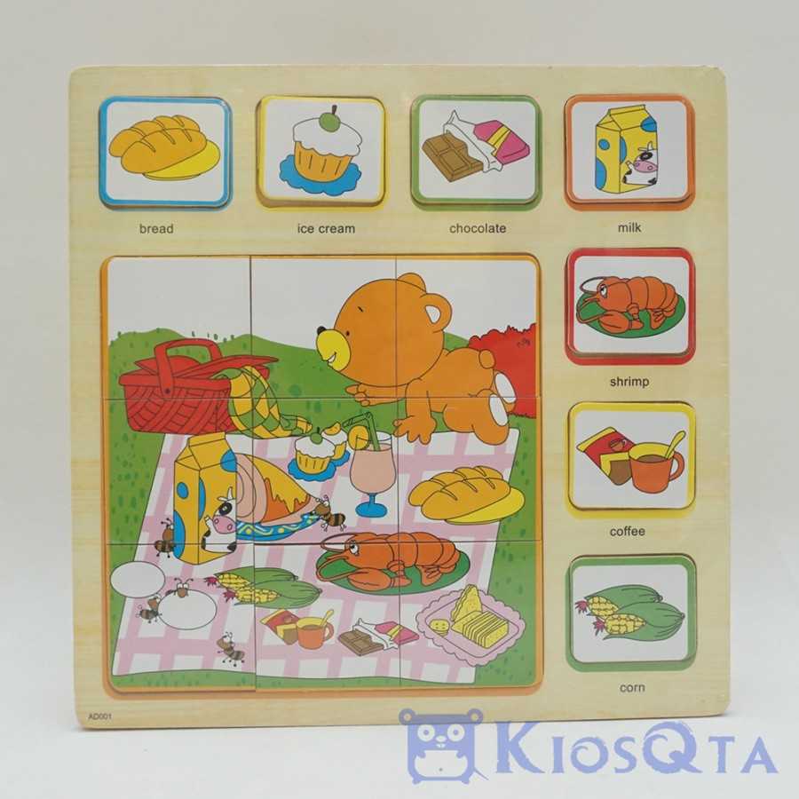 Jual puzzle edukasi kayu bentuk persegi beruang piknik | Jakmall.com