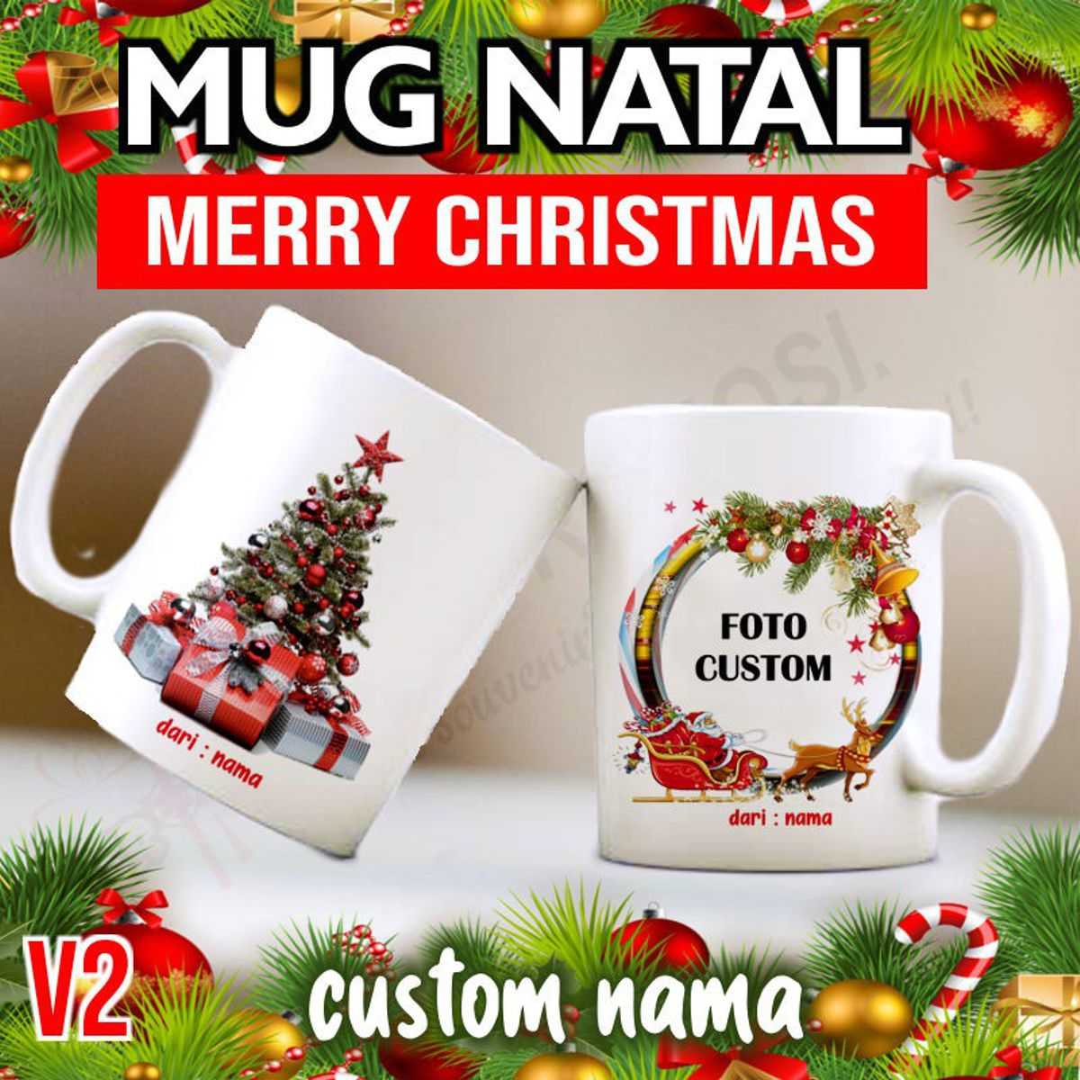 Jual Kado Mug Natal / Souvenir Mug Ucapan Christmas custom nama