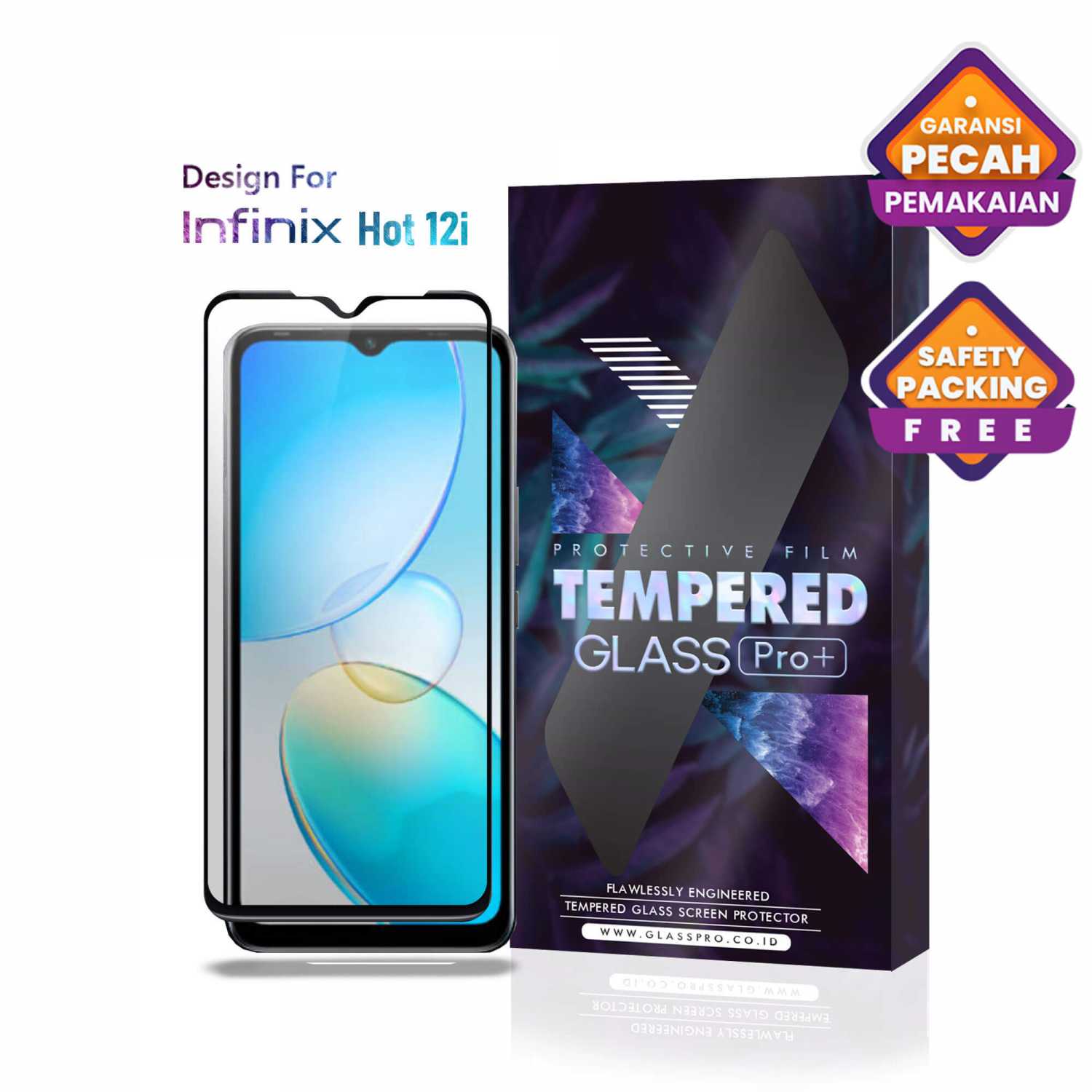 Jual Tempered Glass Infinix Hot 12i Full Cover Black - Premium