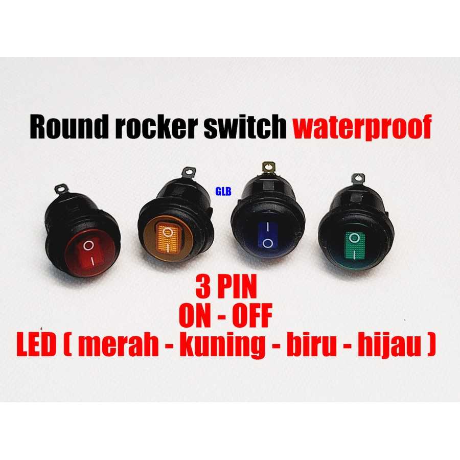 Jual Saklar bulat waterproof GLB 220V 3Pin Rocker round Switch