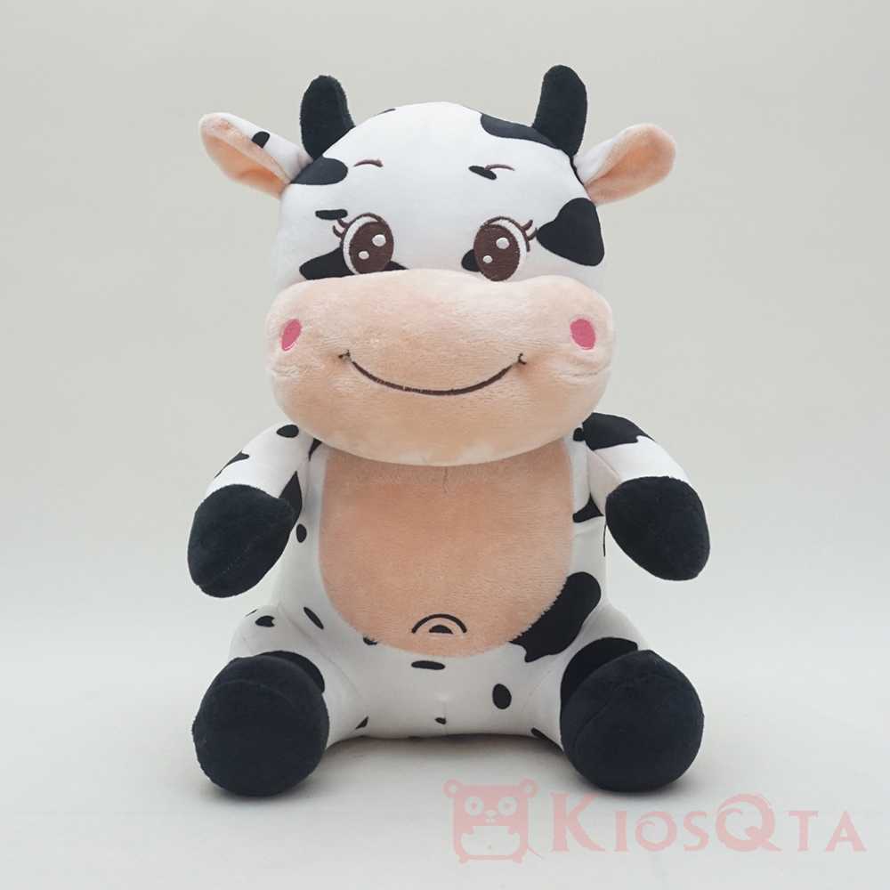 Jual boneka sapi lucu cute sitting cow senyum hitam putih large