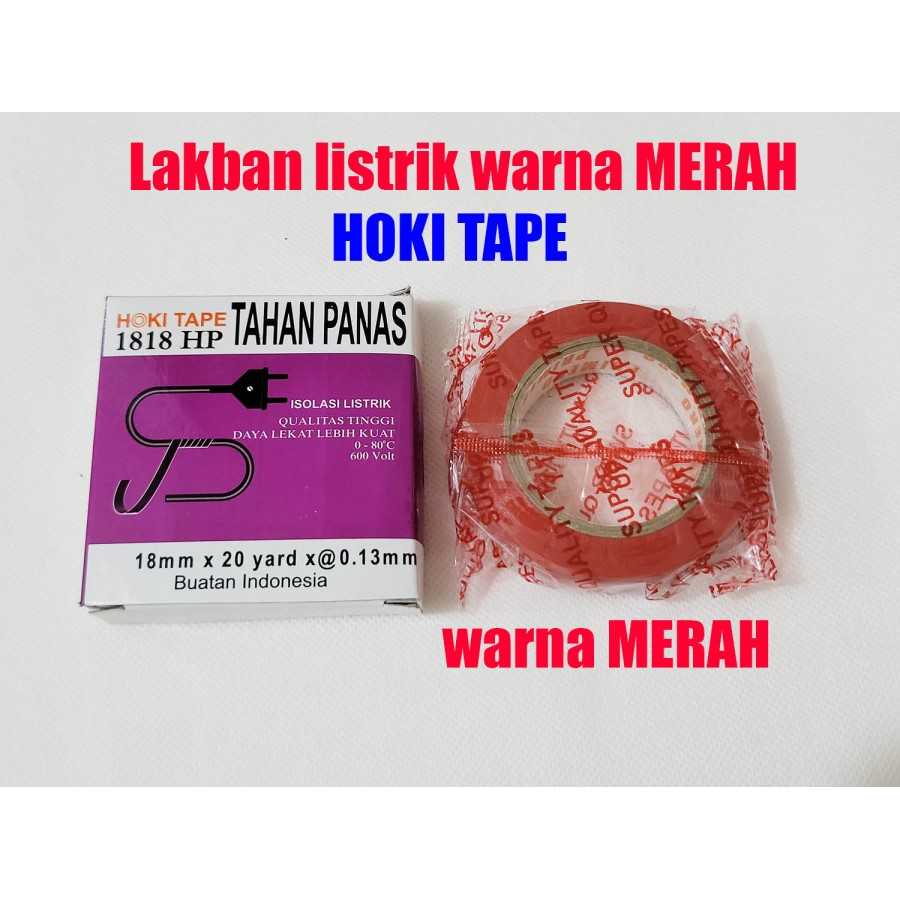 Jual Lakban Listrik warna MERAH HOKI TAPE 18mmx18mx130mic 20yard