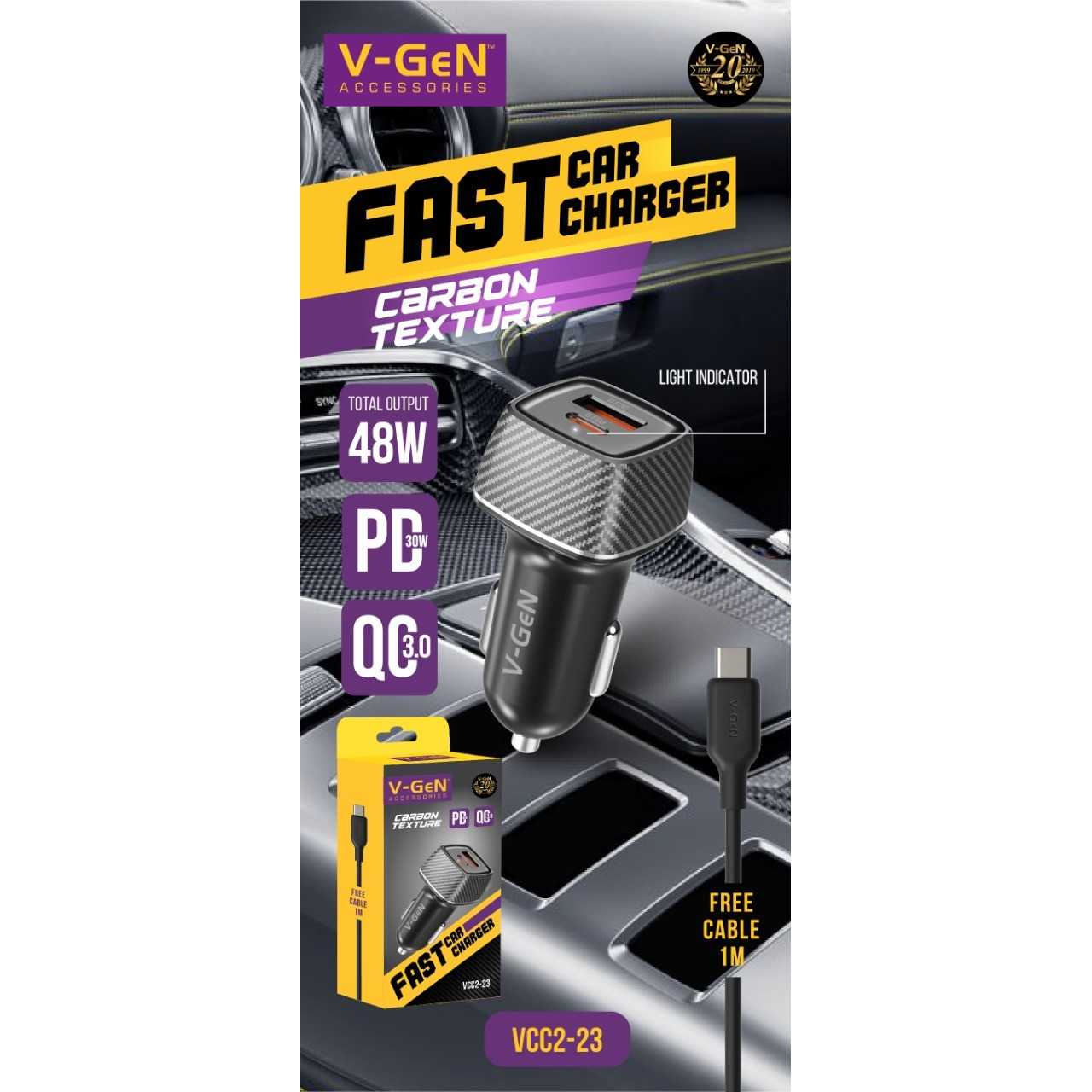Jual Car Charger V-GeN VCC2-23 Dual Fast Charging QC 3.0 PD 30W