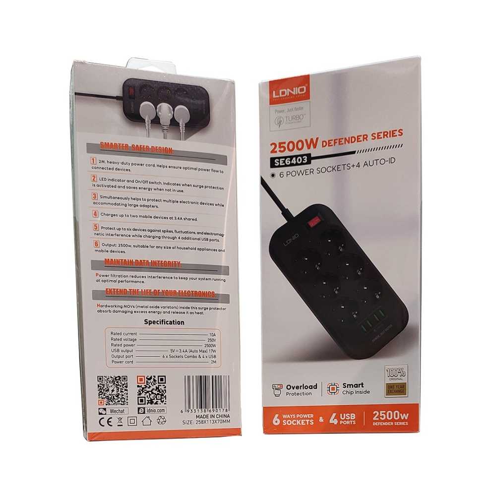 Jual Stop Kontak LDNIO SE6403 6 Power Socket + 4 USB Port 6