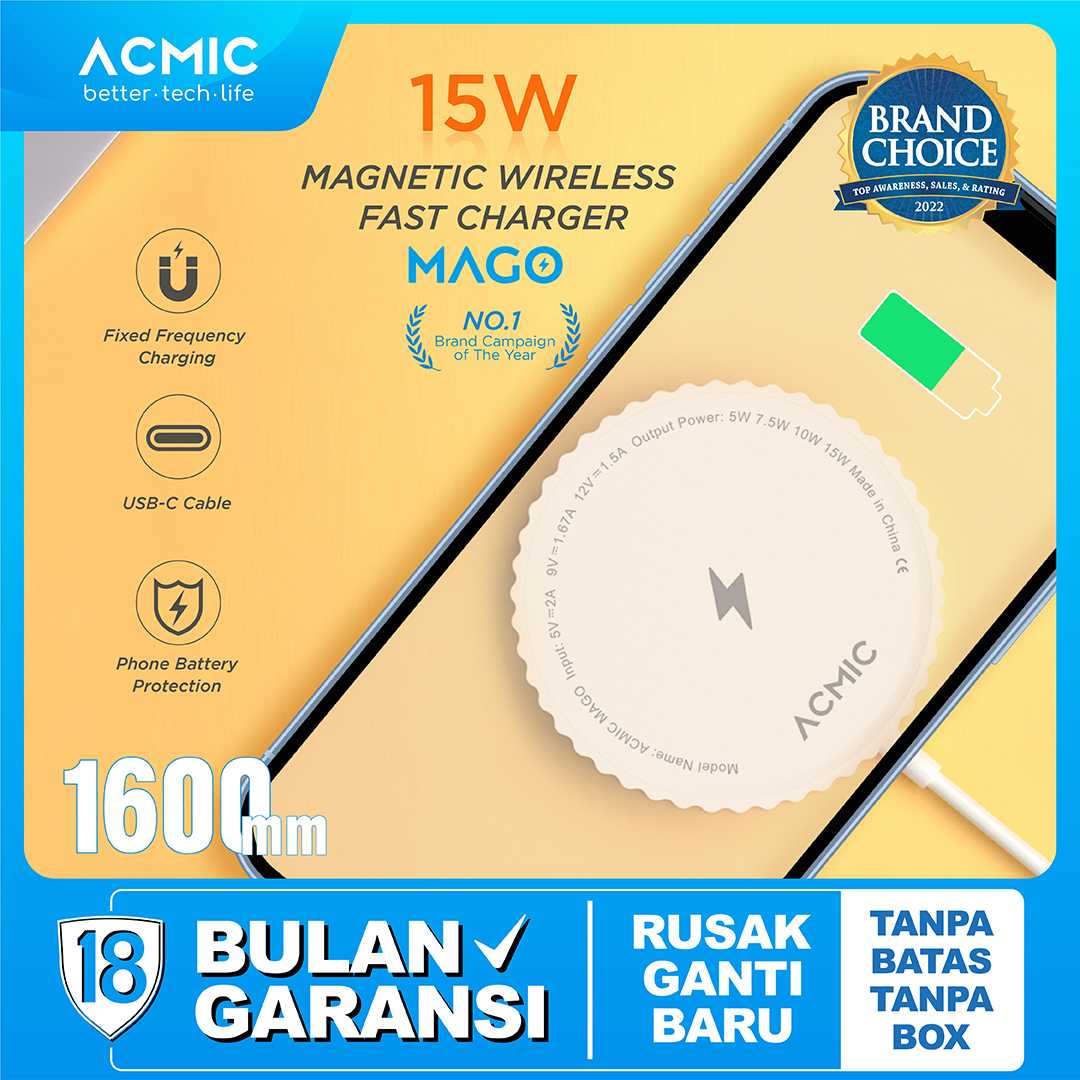 Jual ACMIC MAGO Magnetic Charger Fast Wireless Charging 15W USB