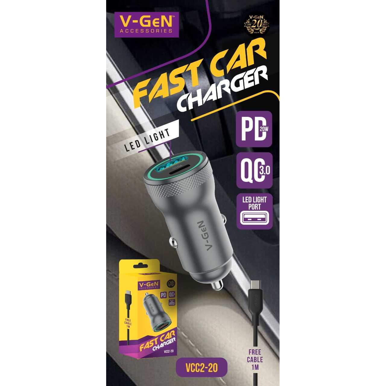 Jual Car Charger V-GeN VCC2-20 Dual Fast Charging QC 3.0 PD 20W