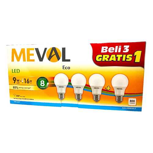 Jual Meval LED Bulb 9W ECO Paket Isi 4, Putih | Jakmall.com