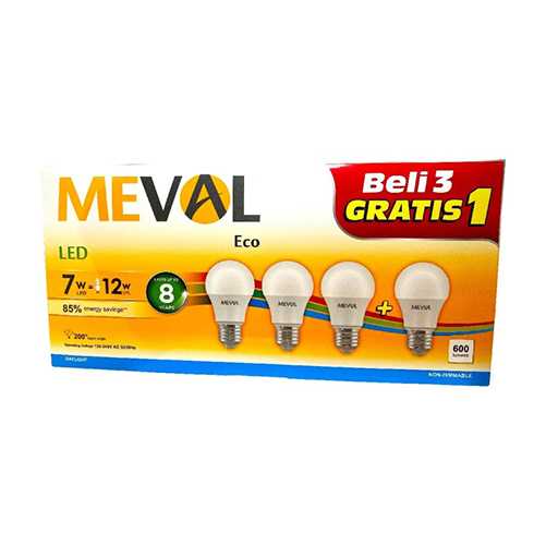 Jual Meval LED Bulb 7W ECO Paket Isi 4, Putih | Jakmall.com