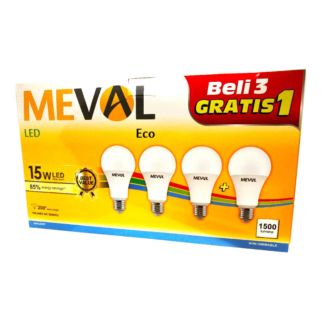 Jual Meval LED Bulb 15W ECO Paket Isi 4, Putih | Jakmall.com