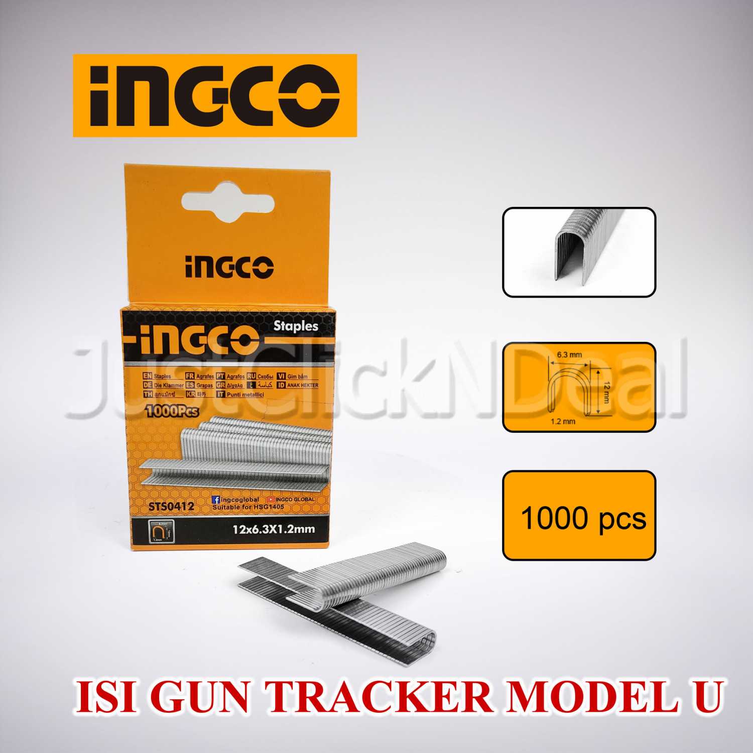 Jual Ingco Isi Staples Model U 12 x 6.3 x 1.2 mm Hekter Tembak