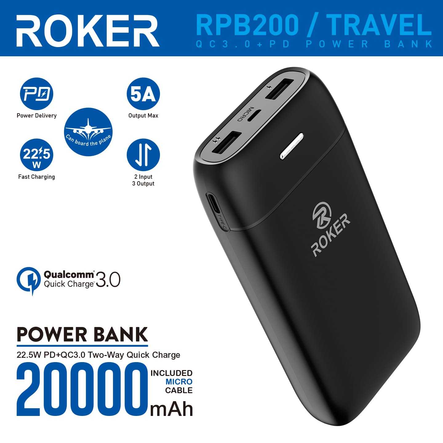 Jual POWERBANK ROKER TRAVEL 20000MAH QC 3.0 + PD | Jakmall.com