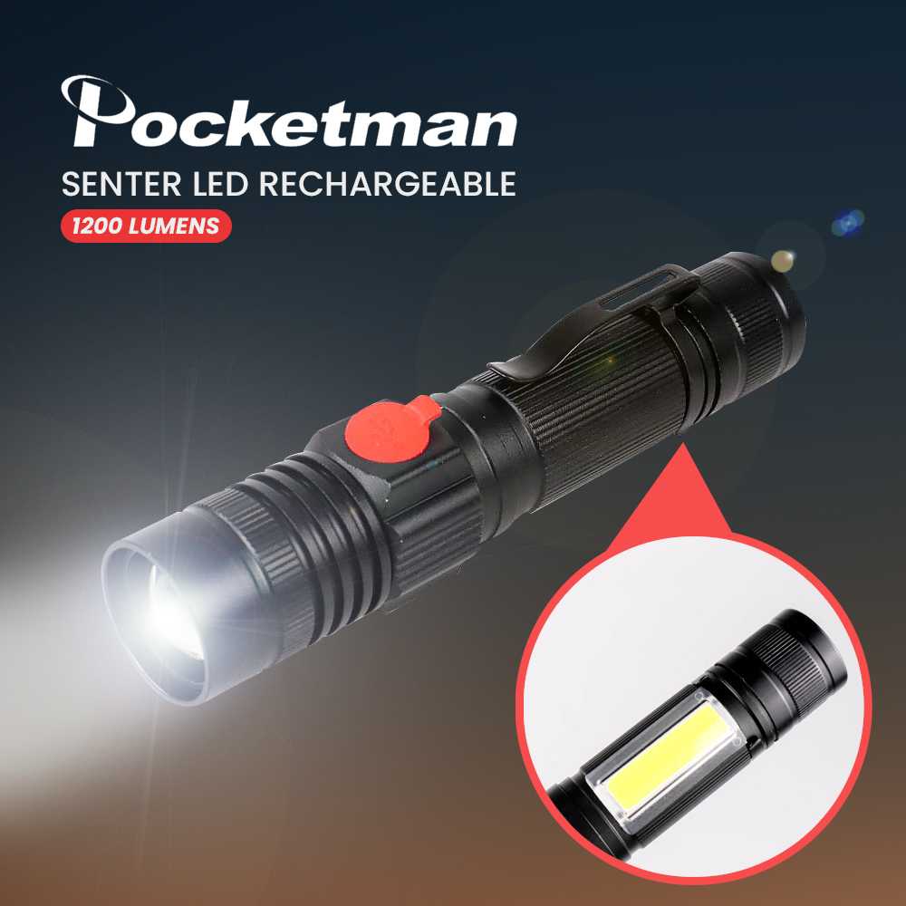Jual Pocketman Senter LED Rechargeable XML T6 COB 1200 Lumens