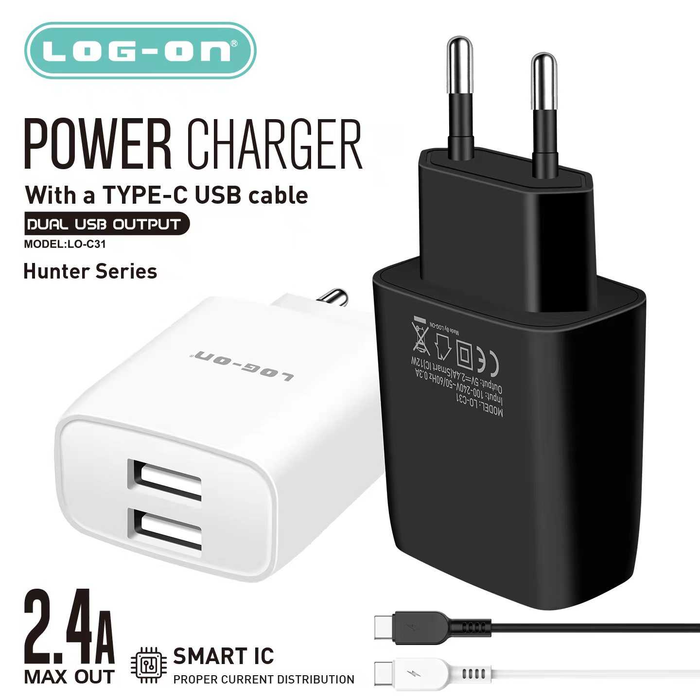 Jual CHARGER LOGON Lo-C31 TYPE C Quick Charge 2USB 2.4A SMART IC