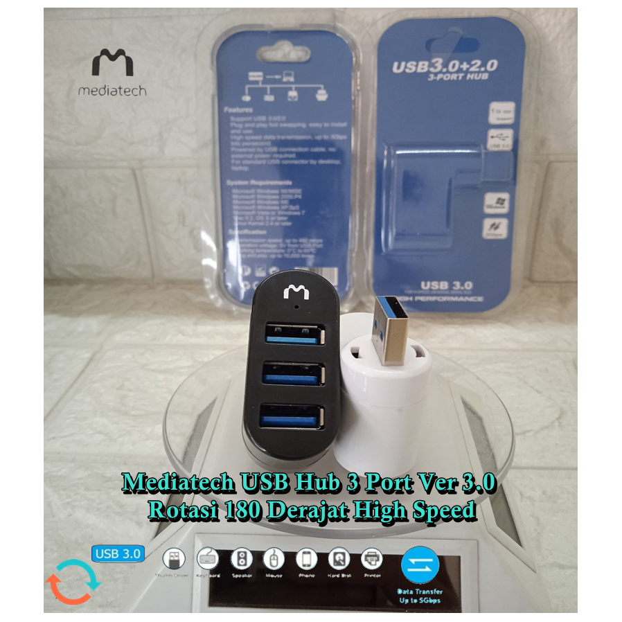 Jual Mediatech USB Hub 3 Port High Speed TF Dat Ver 3.0 Rotasi