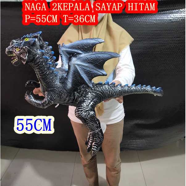 Jual MAINAN DINOSAURUS NAGA TERBANG HITAM 2KEPALA JUMBO 55CM