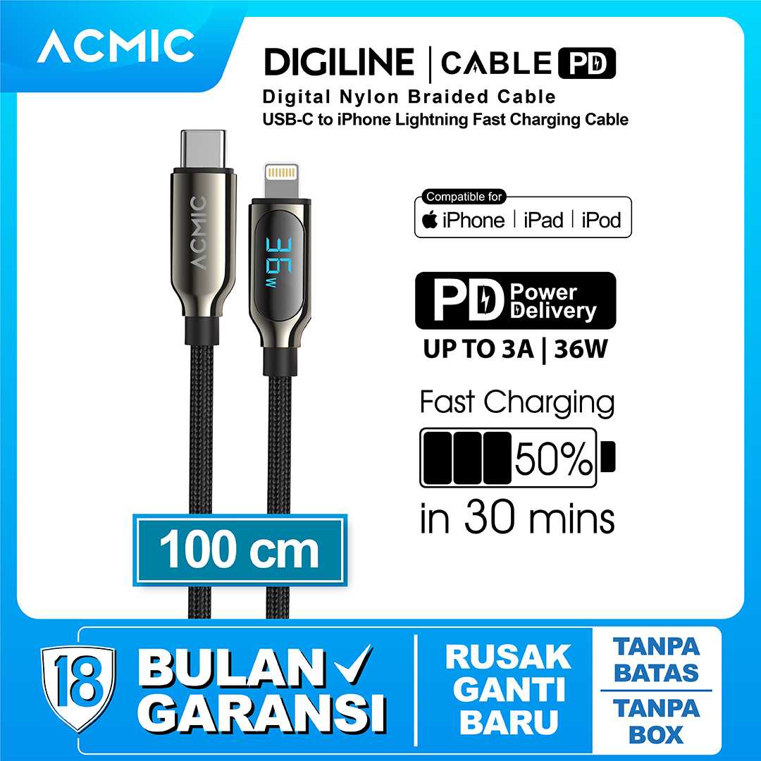 Jual ACMIC DIGILINE USB C to Lightning Cable PD Fast Charging