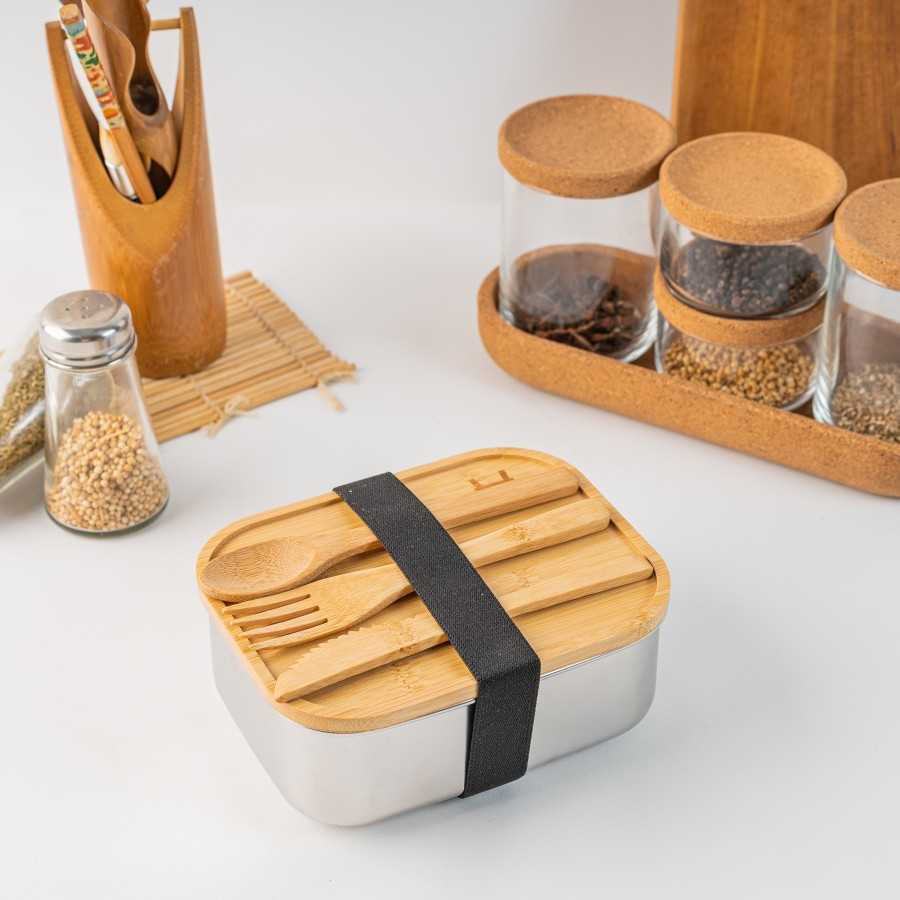 Jual UCHII Japanese Stainless Bento Box Wooden Cutlery | Kotak
