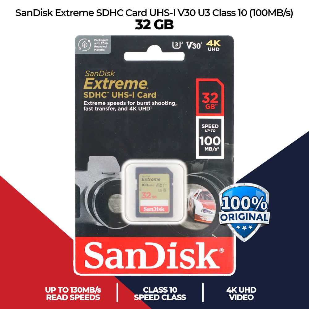Jual SanDisk Extreme SDHC UHS-I Card Class 10 U3 V30 100MB/s