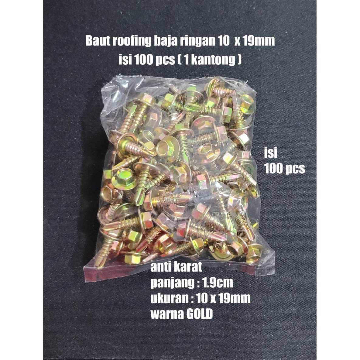 Jual isi 100pc 10x19 GOLD Baut Roofing Ring Skrup Baja Ringan