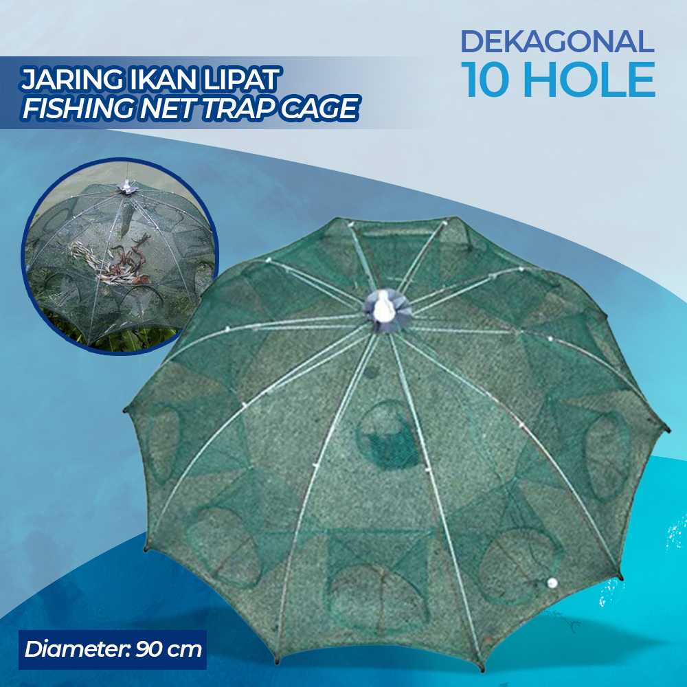 Jual Jaring Ikan Lipat Dekagonal 10 Hole Fishing Net Trap Cage