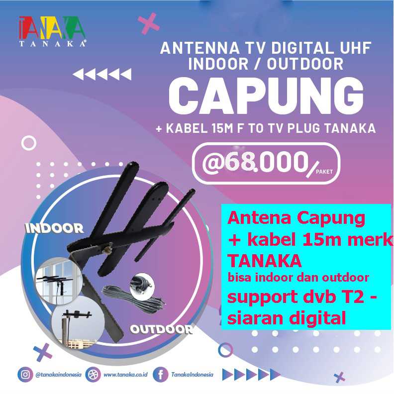 Jual ANTENA TV DIGITAL TANAKA MODEL CAPUNG + 15m HIGH GAIN