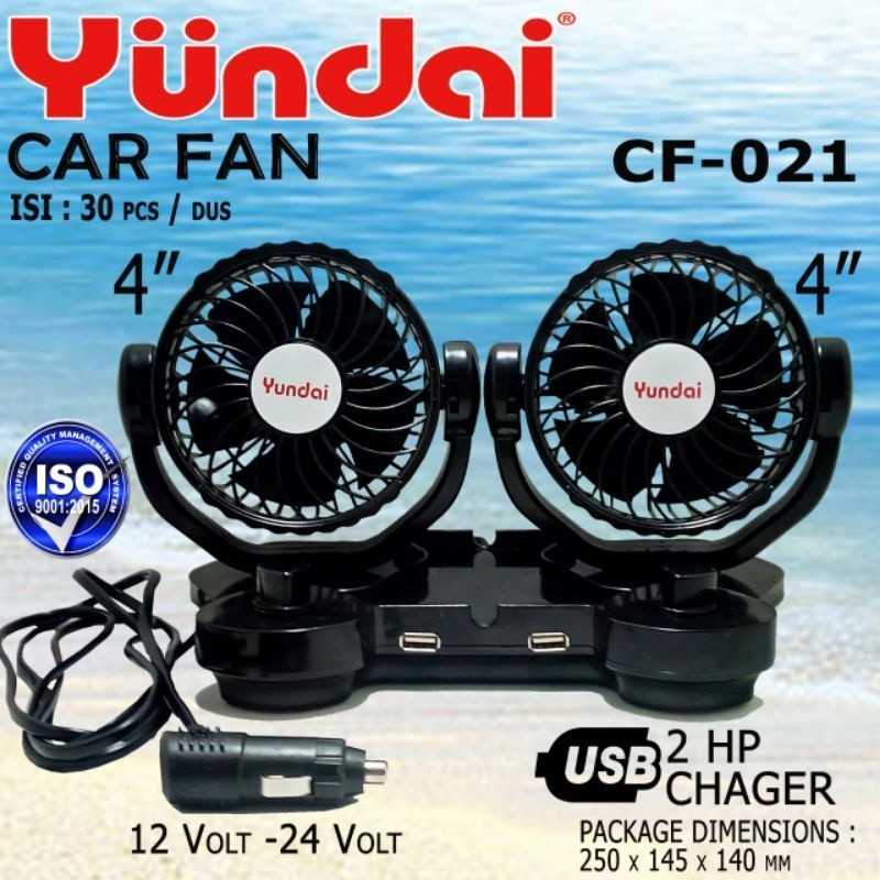 Jual Yundai Kipas Angin Mobil 2 Kipas Saklar dan 2 USB DC 12