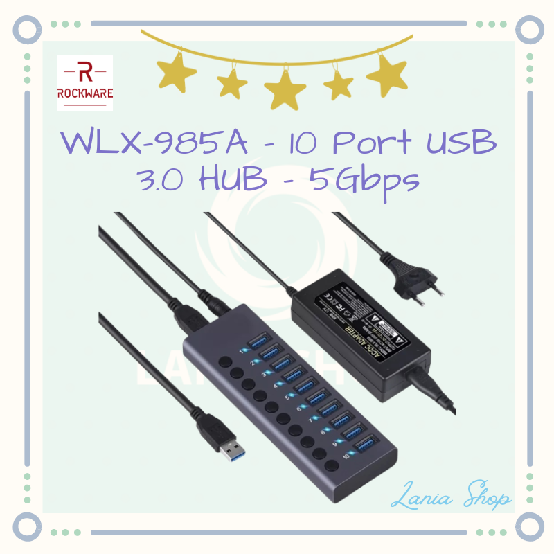 Jual ROCKWARE WLX-985A - 10 Port USB 3.0 HUB - 5Gbps Hi-Speed