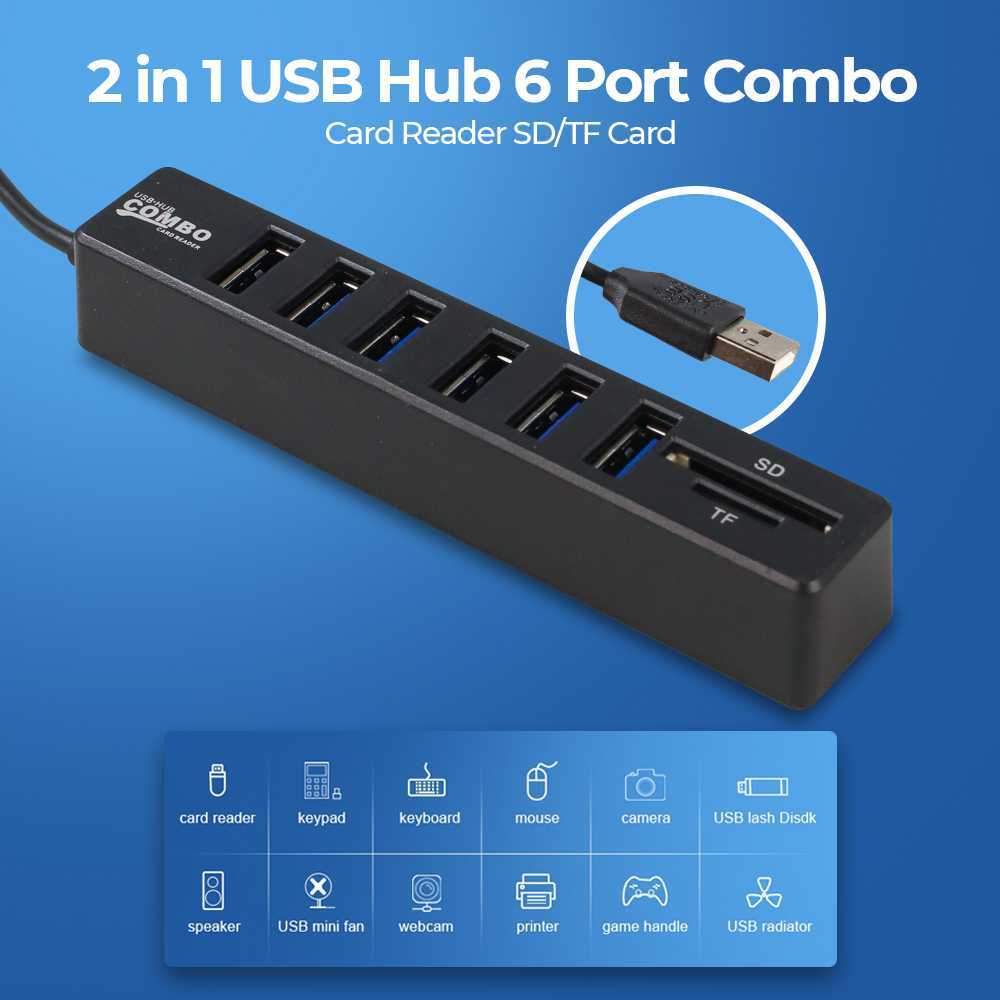 Jual Card Reader 8in1 USB 2.0 USB Hub USB 2.0 MicroSD SD TF Card