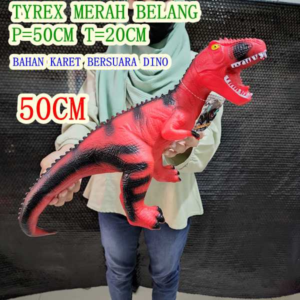 Jual MAINAN DINOSAURUS TYREX MERAH BELANG JUMBO DINOSAUR KARET