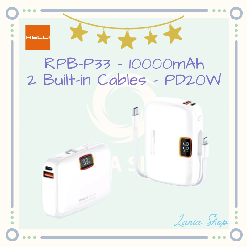 Jual RECCI RPB-P33 GENIUS 10000mAh Powerbank - 2 Built-in Cables