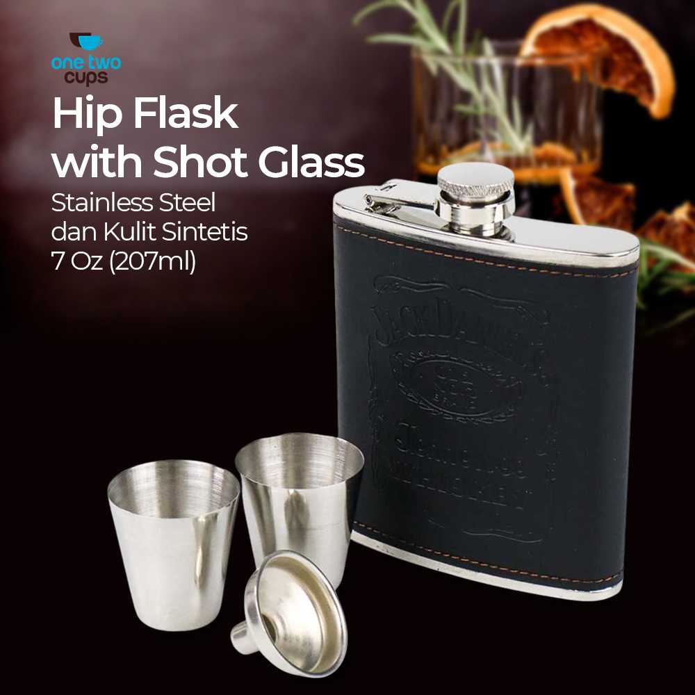 Jual One Two Cups Botol Bir Hip Flask Stainless Leather 7Oz with