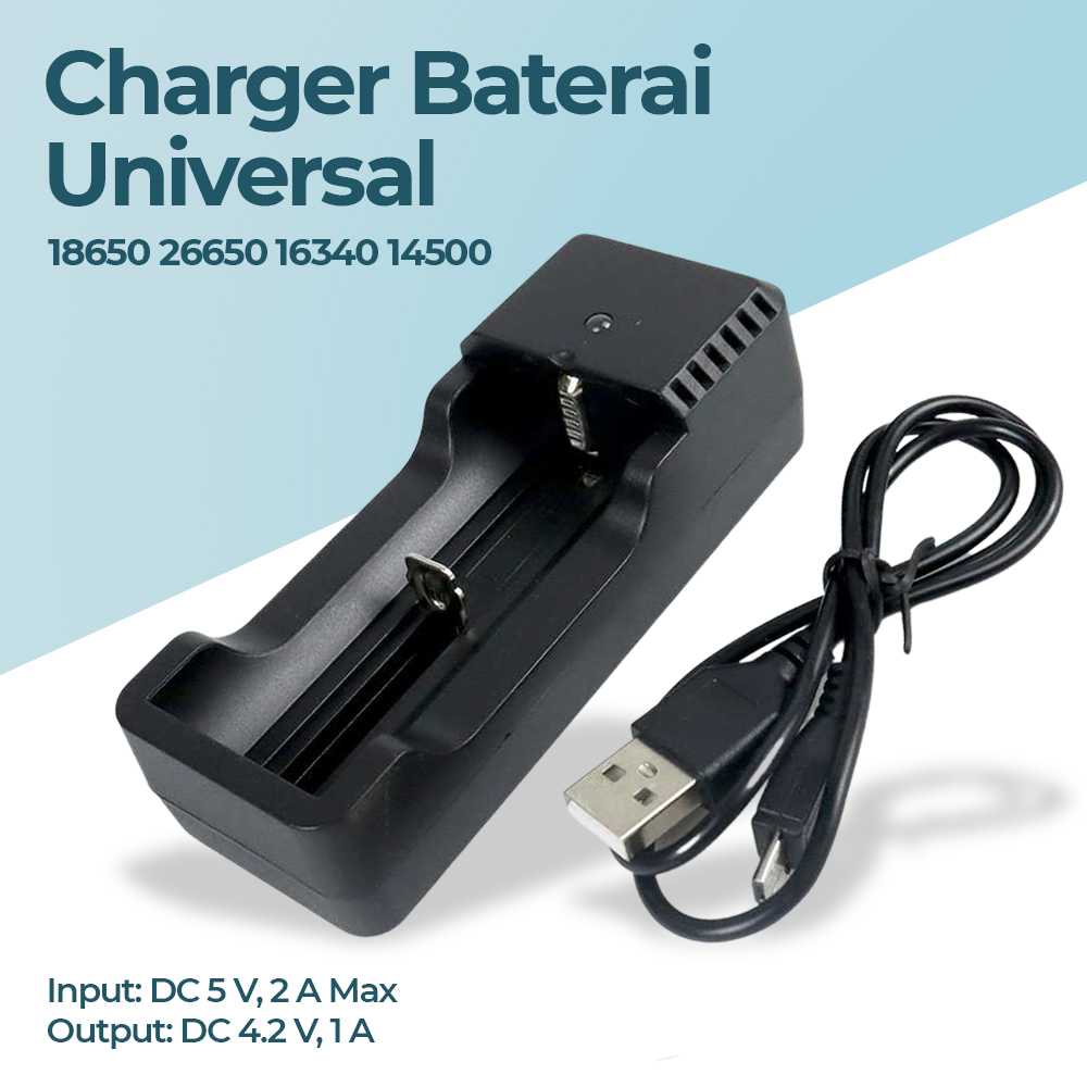 Jual Charger Baterai 1 Slot 18650 26650 16340 14500 Li-Ion