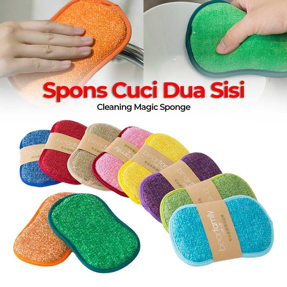 Jual BEAR FAMILY Spons Cuci Dua Sisi Cleaning Magic Sponge - BE10