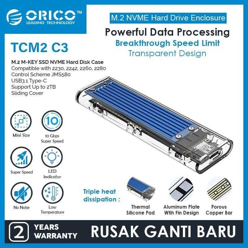 Jual ORICO TCM2-C3 SSD Enclosure M.2 NVMe External Case M2 PCIe