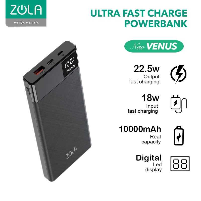 Jual Zola New Venus Powerbank 10000mAh Fast Charge 22,5W VOOC