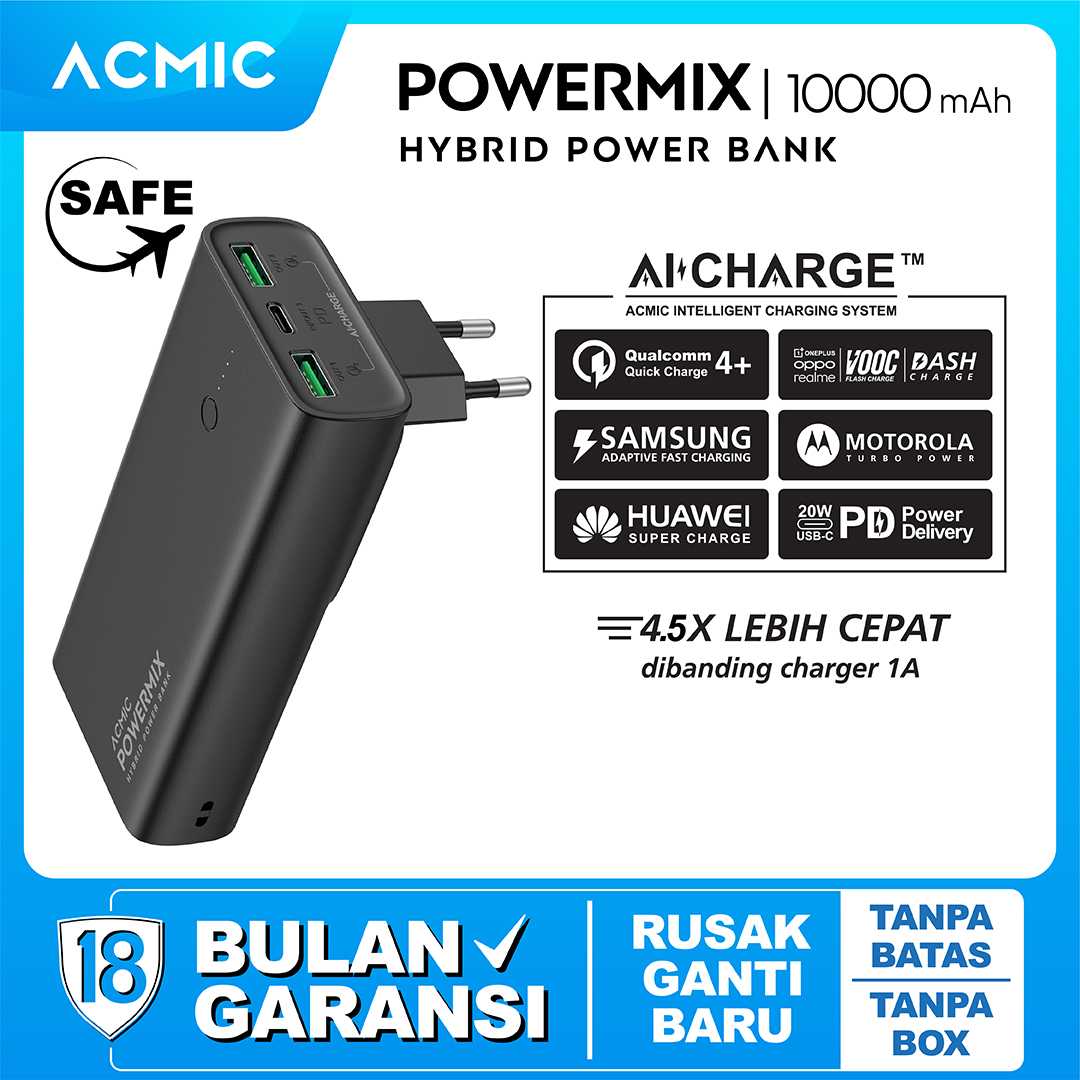 Jual ACMIC POWERMIX Hybrid Powerbank & Wall Charger Fast | Jakmall.com