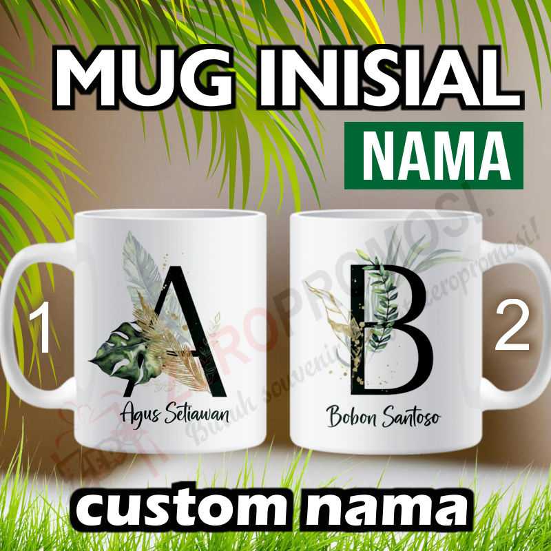 Jual Mug Inisial Nama Tema Daun Floral - Custom Nama | Jakmall.com