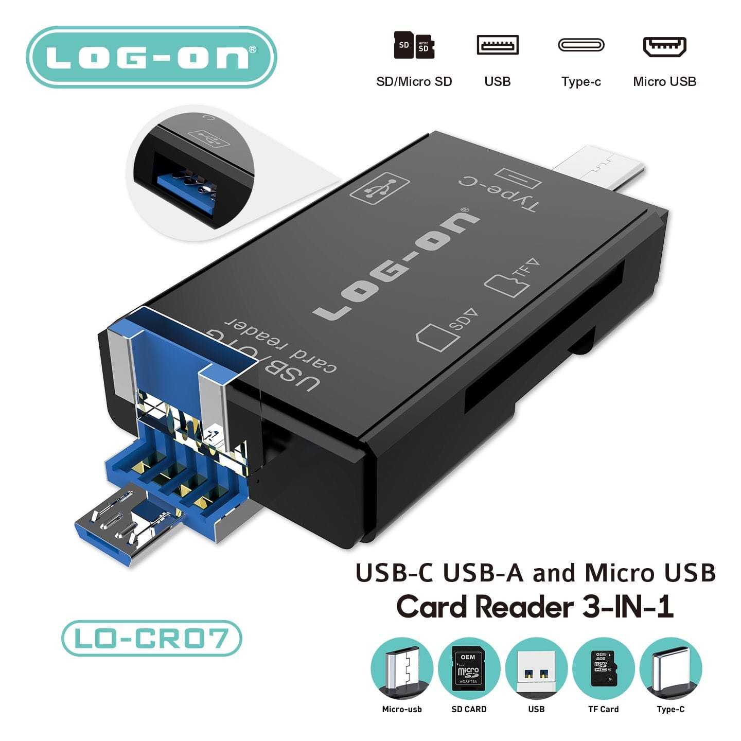 Jual LOG ON CARD READER LO-CR07 3IN1 USB ADAPTER TYPE | Jakmall.com