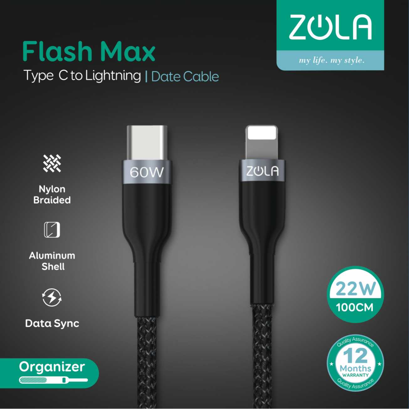 Jual Zola Flash Max Kabel Data Fast Charge Type C To Lightning