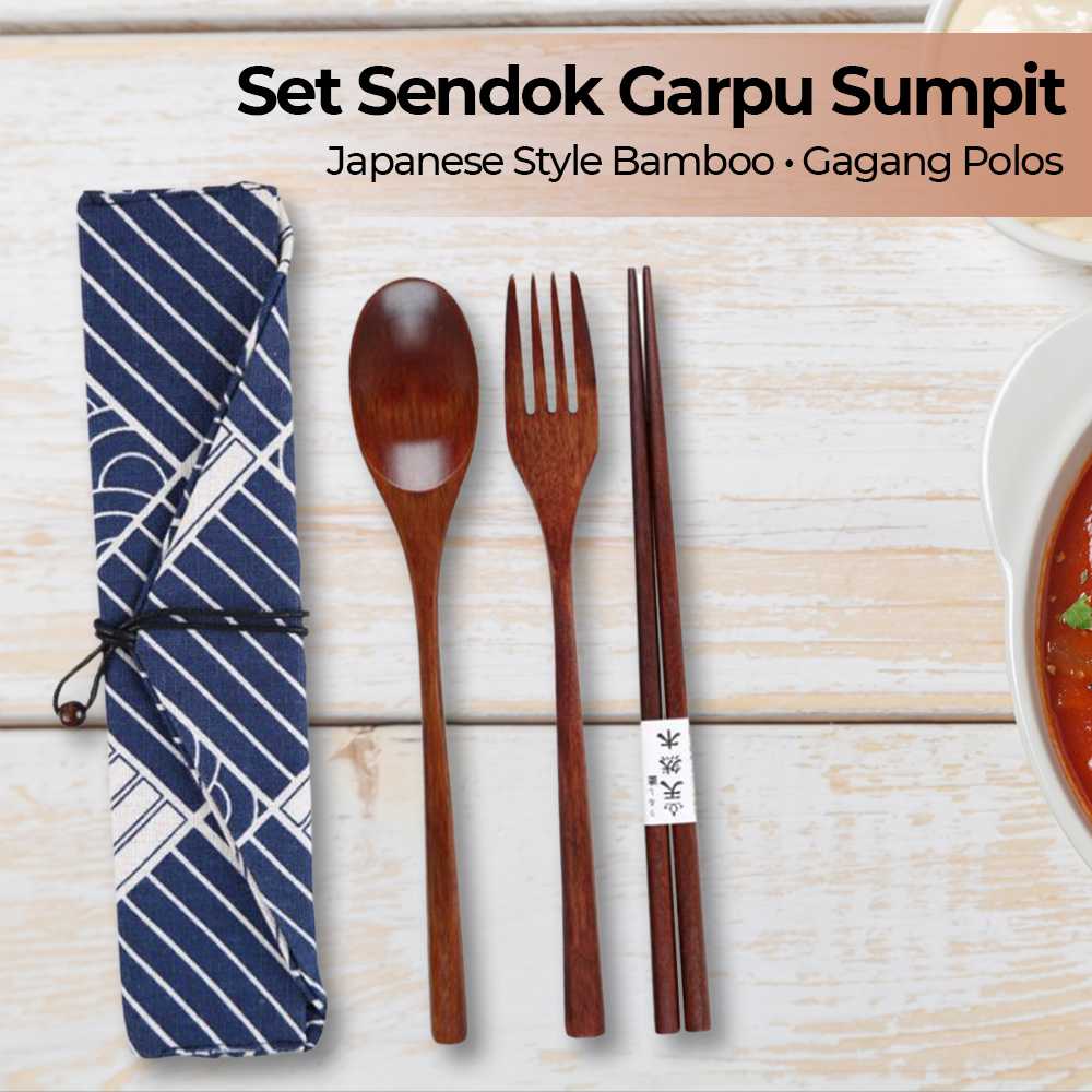 Jual BAISPO Set Alat Makan Sendok Garpu Sumpit Bambu Cutlery
