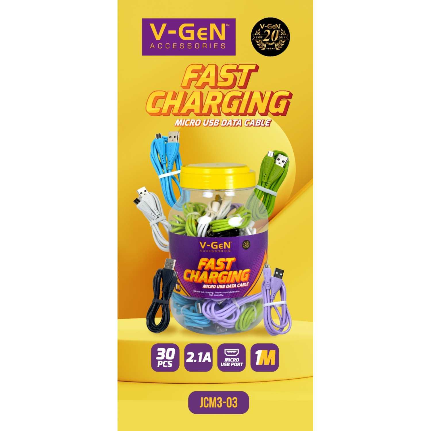 Jual Kabel Data MicroUSB V-GeN JCM3-03 Fast Charging 2.1A 1