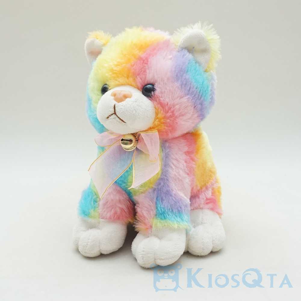 Jual boneka kucing pelangi rainbow cat pita lonceng pink lucu